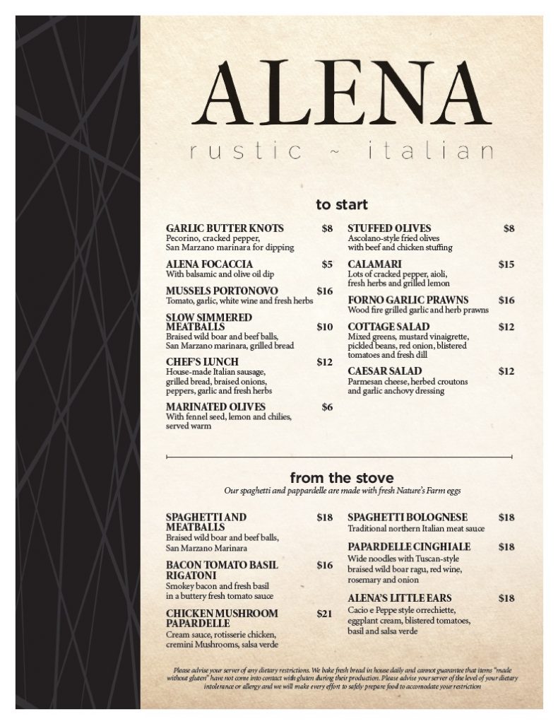 Menu – Alena Rustic Italian