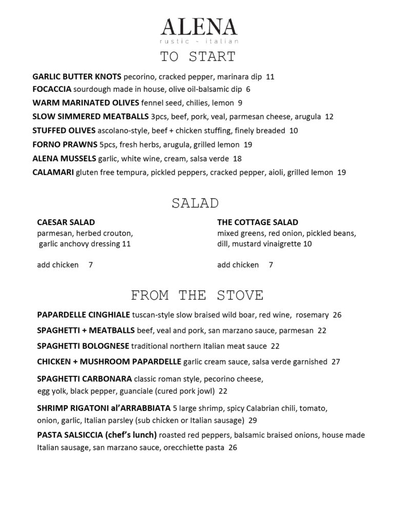 Menu – Alena Rustic Italian